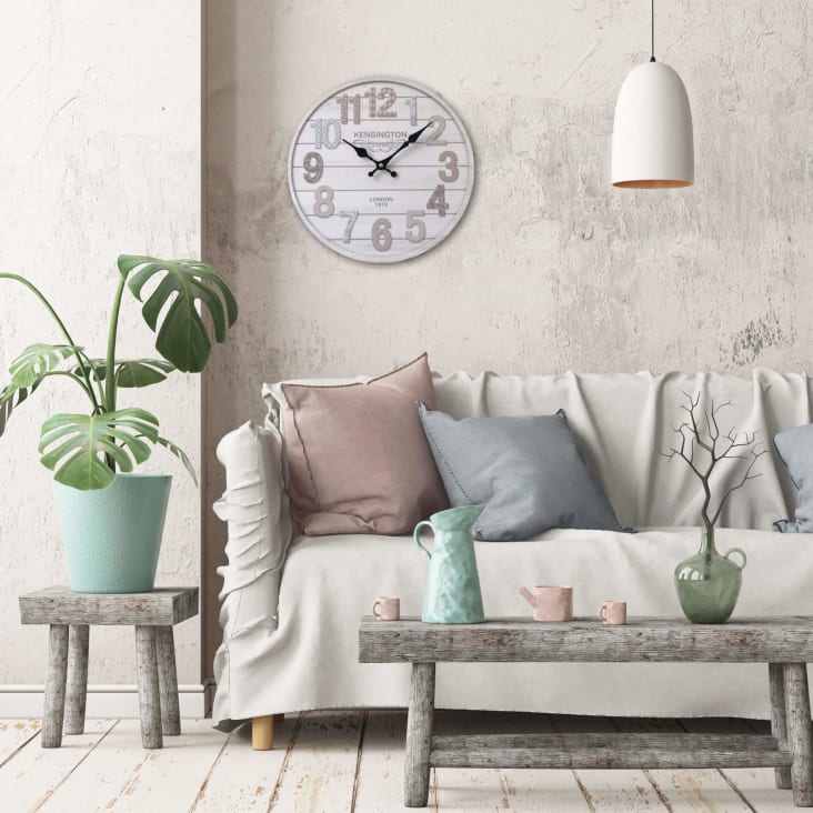 Horloge murale horizontales bandes blanc et gris ø 33.8 cm | Maisons du ...