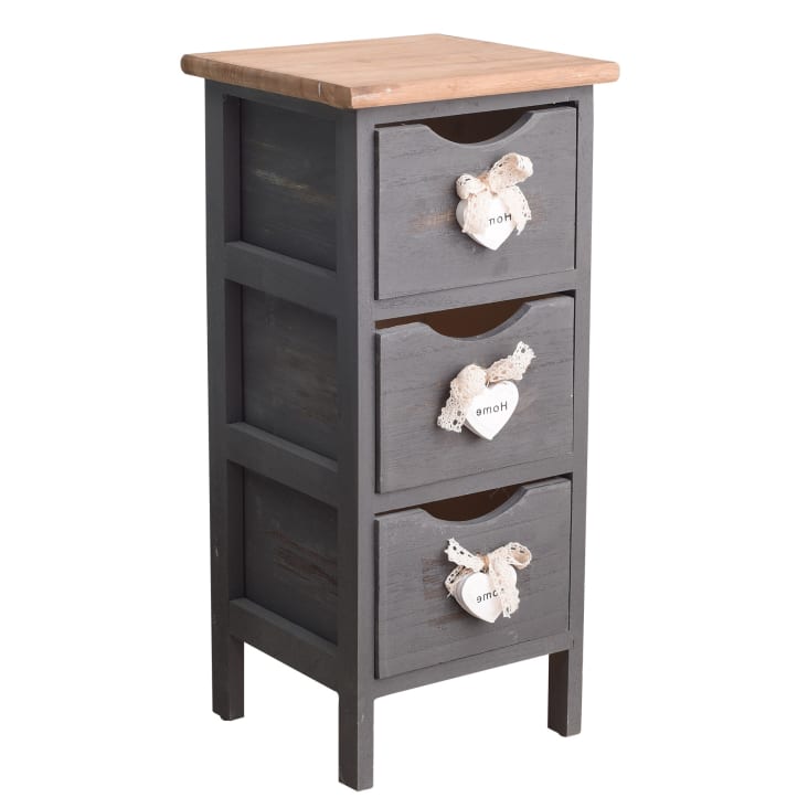 Comodino cuori stretto con 3 cassetti in legno grigio e marrone ...