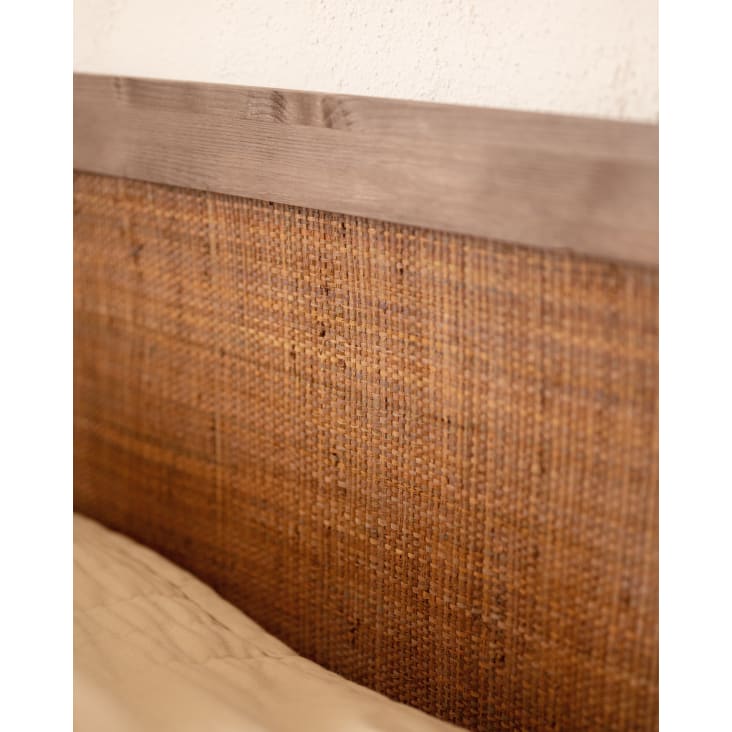 Cabecero de madera maciza y rafia en tono nogal de 160x60cm OLIVIA ...