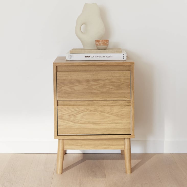Mesita de noche efecto madera con 2 cajones, natural Dune | Maisons du ...