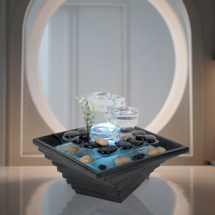 Zimmerbrunnen aus Glas und Keramik mit Led-Beleuchtung - H20cm Himalaya ...