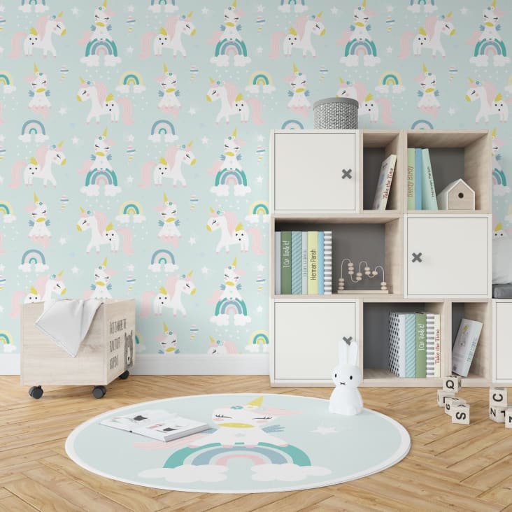 Selbstklebende Vinyltapete mit Einhörnern, minze und gelb 50x300 cm ...