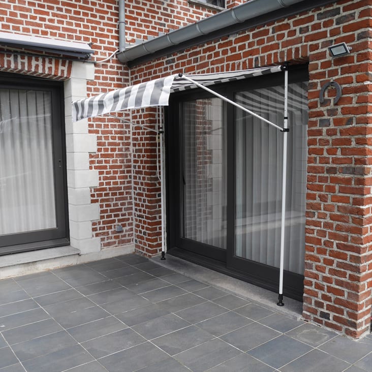 Tenda da sole per balcone 3 × 1,2 m in tessuto a righe bianco/grigio ...