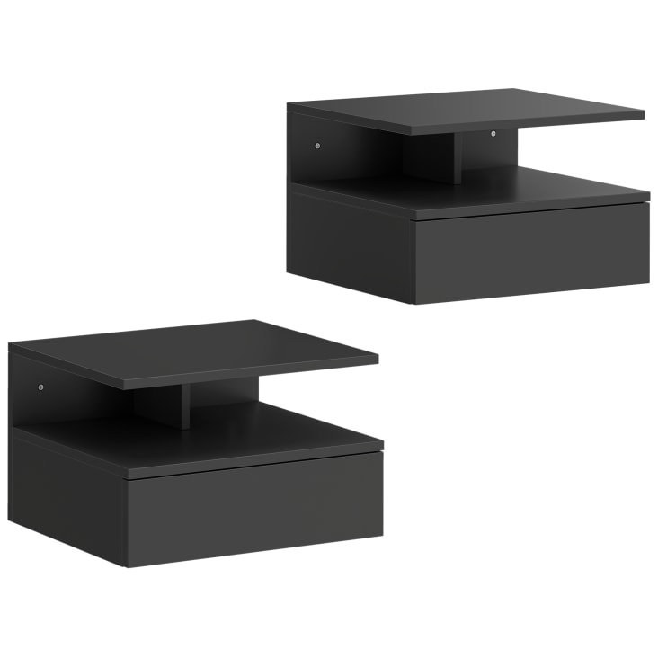 Set da 2 comodini moderni sospesi con cassetto e mensola nero | Maisons ...