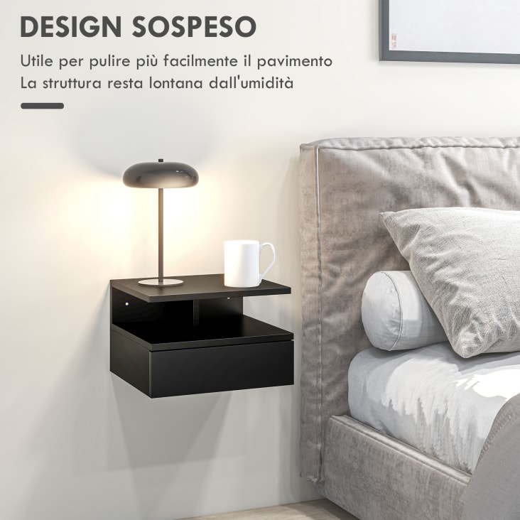 Set da 2 comodini moderni sospesi con cassetto e mensola nero | Maisons ...