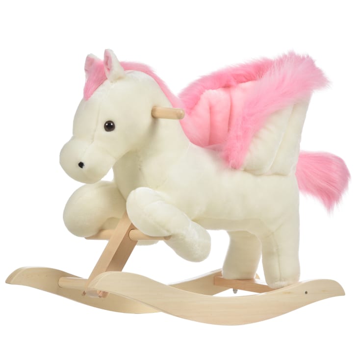 Cavallo a dondolo per bambini con suoni in legno di pioppo rosa bianco ...