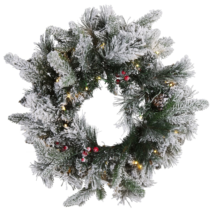 Dekokranz weiß mit LED-Beleuchtung Schnee bedeckt ⌀ 55 cm Whitehorn | Maisons du Monde