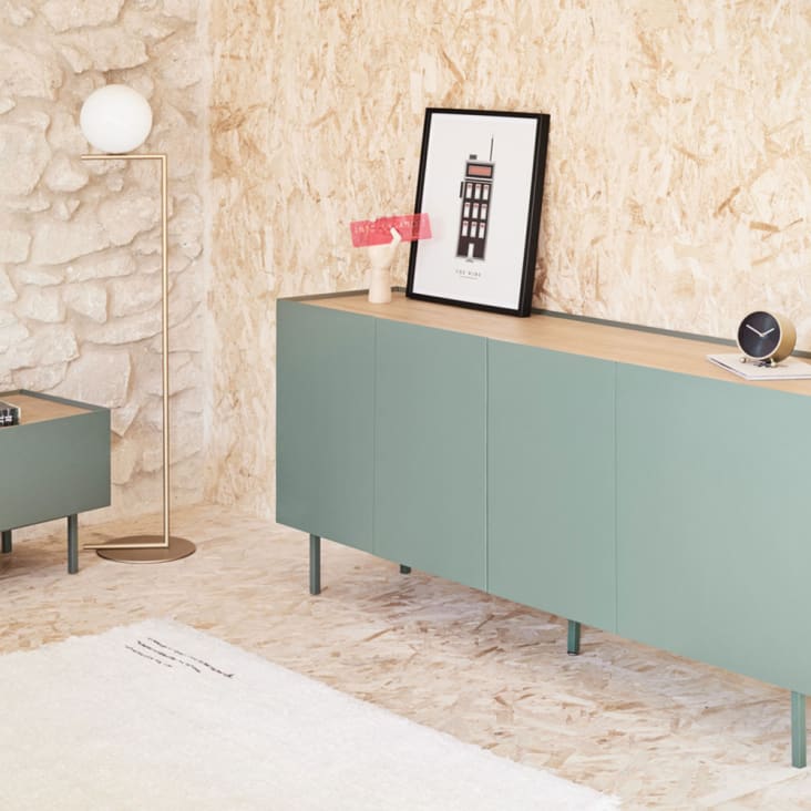 Buffet en bois 4 portes 3 tiroirs L165cm vert amande ARISTA | Maisons ...