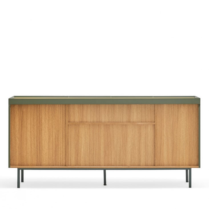 Buffet en bois 4 portes 3 tiroirs L165cm vert amande ARISTA | Maisons ...