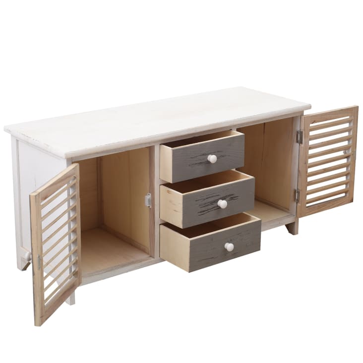 Buffet bas avec 3 tiroirs 2 portes en bois blanc et gris My home ...