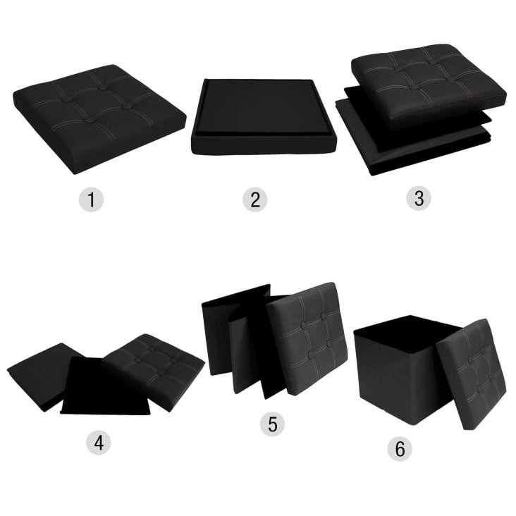 Puf de almacenamiento en polipiel negro 30x30x30 Colorful life ...