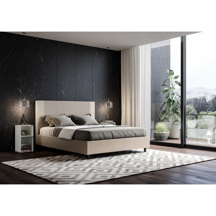 Cama con somier 160x200 cuero sintético gris paloma Goya | Maisons du Monde