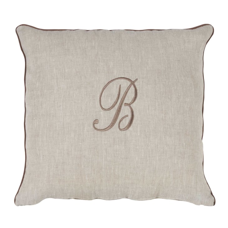 Cuscino arredo in lino con ricamo e piping di cotone beige LEONARDO ...