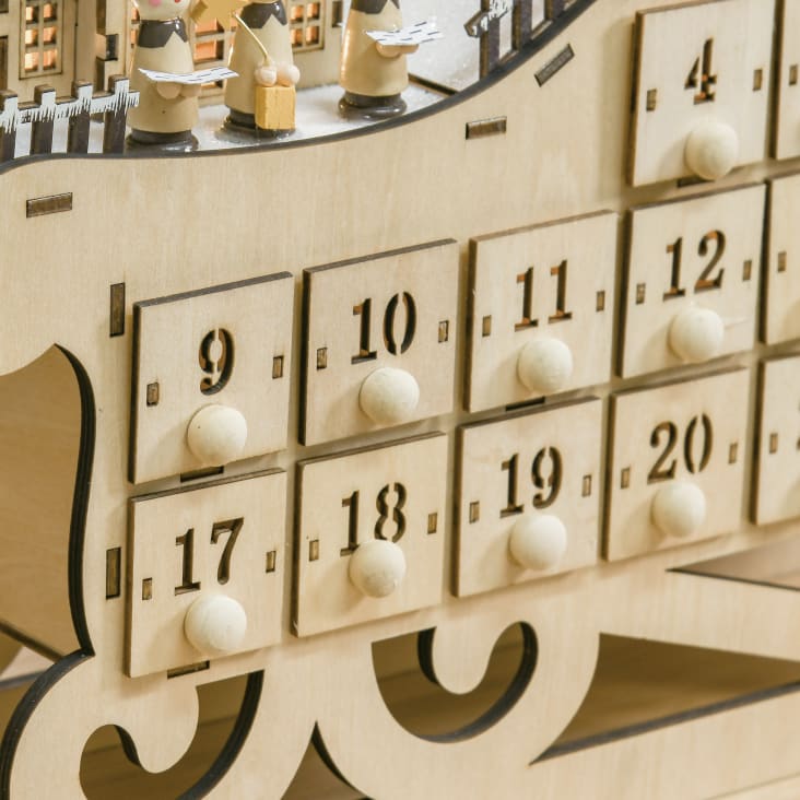 Calendario dell'avvento in legno 24 cassetti e luci 45x10x31cm Homcom ...