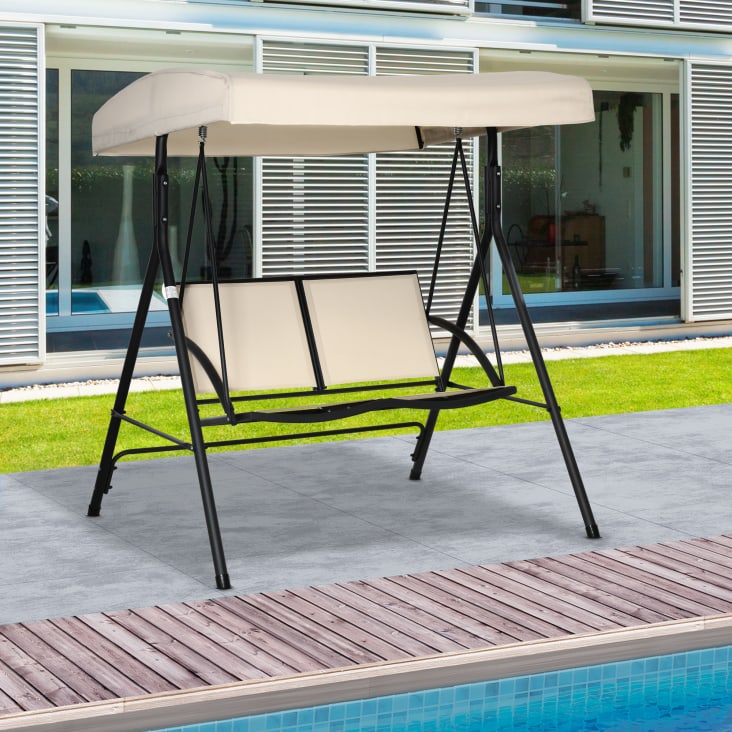 Dondolo a 2 posti da giardino tettuccio regolabile beige Outsunny ...
