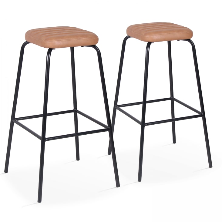 Set Hocker aus Kunstleder Braun YORK | Maisons du Monde