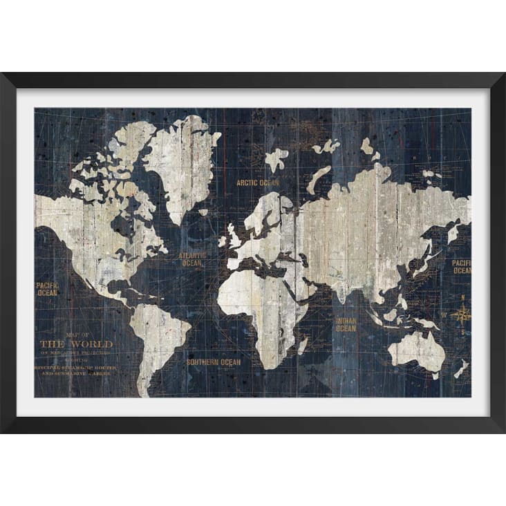 Poster della mappa del mondo con marco negro 90x60cm | Maisons du Monde
