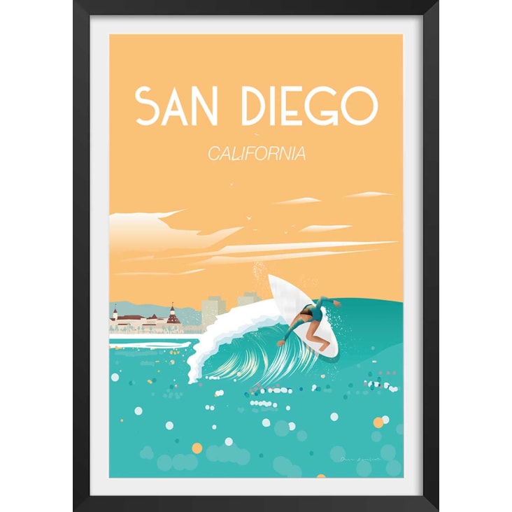 Póster de san diego california con marco negro 30x45cm | Maisons du Monde
