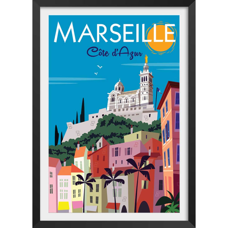 Cartel vintage marsella con marco negro 20x30cm | Maisons du Monde