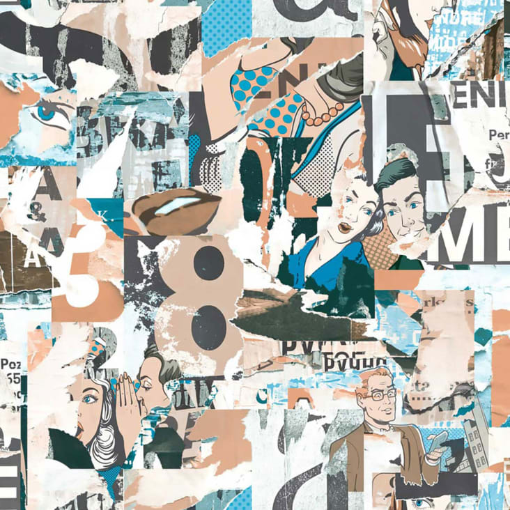Papel pintado gráfico collage de arte pop 53x1000cm | Maisons du Monde