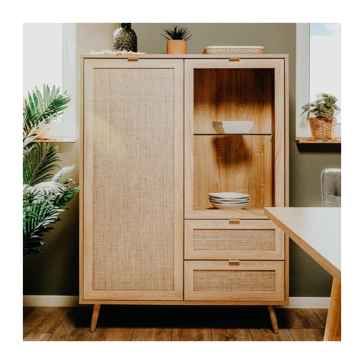 Mueble de tv 2 puertas 150 cm - impresión efecto ratán Bali | Maisons ...