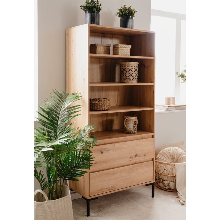 Buffet Haut 2 Tiroirs - Décor Bois Clair - L77,5 x H165 cm Piana | Maisons du Monde