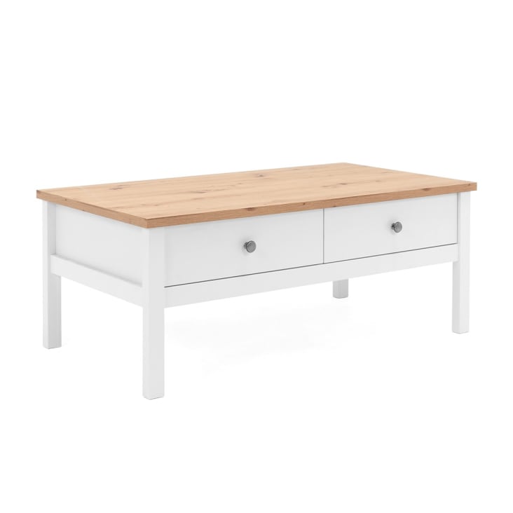 Mesa de centro 2 cajones 100 cm - acabado blanco y madera Bergen | Maisons du Monde