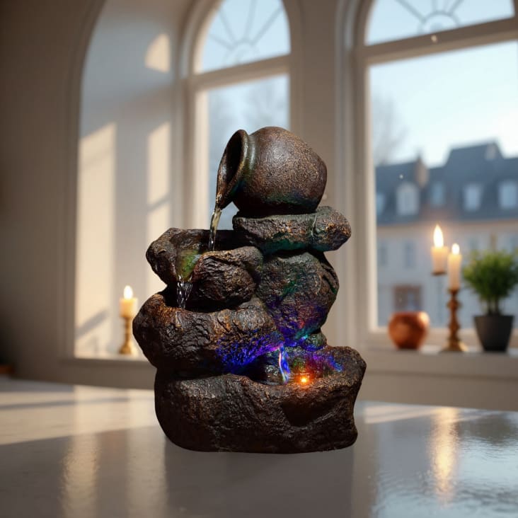 Fontaine d'intérieur Jarre en résine marron et éclairage led - H31cm Nivello | Maisons du Monde