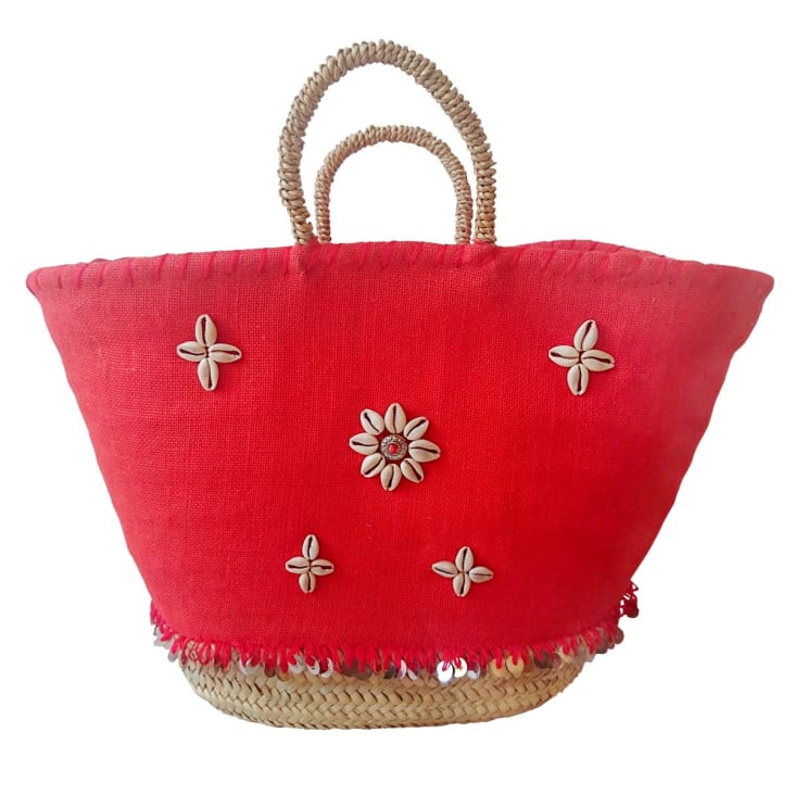 Strandtasche aus Palme und Canvas, Rot NORA | Maisons du Monde