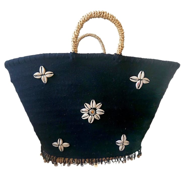Strandtasche aus Palmblättern und Canvas, Schwarz NORA | Maisons du Monde