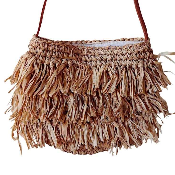 Sac bandoulière en raphia avec anse en cuir, beige BONA | Maisons du Monde