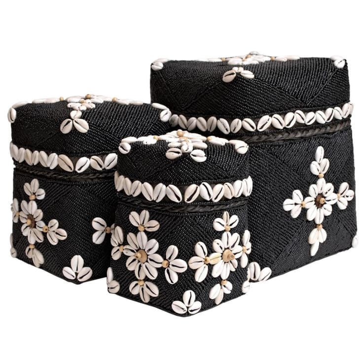 Boite décorative en bambou et coquillages, noir H17 x L10 cm TUTTY ...