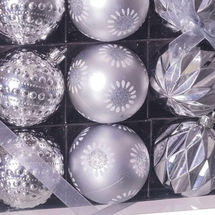 Set de 9 boules de Noël argentées décorées - 8cm | Maisons du Monde