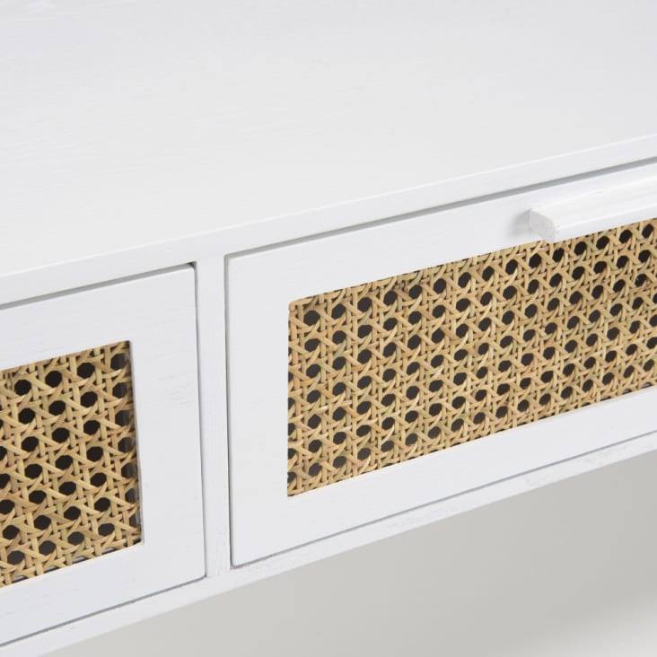 Mueble tv blanco con 3 cajones de ratán natural Sandro | Maisons du Monde