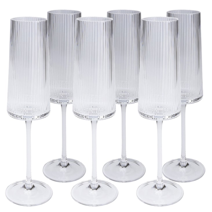 Lot de 6 - Flûte à champagne en verre transparent texturé Riffle ...