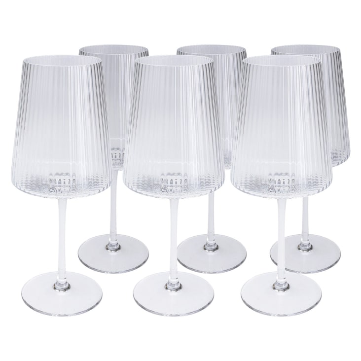 Lot de 6 - Verre à vin en verre transparent texturé Riffle | Maisons du ...