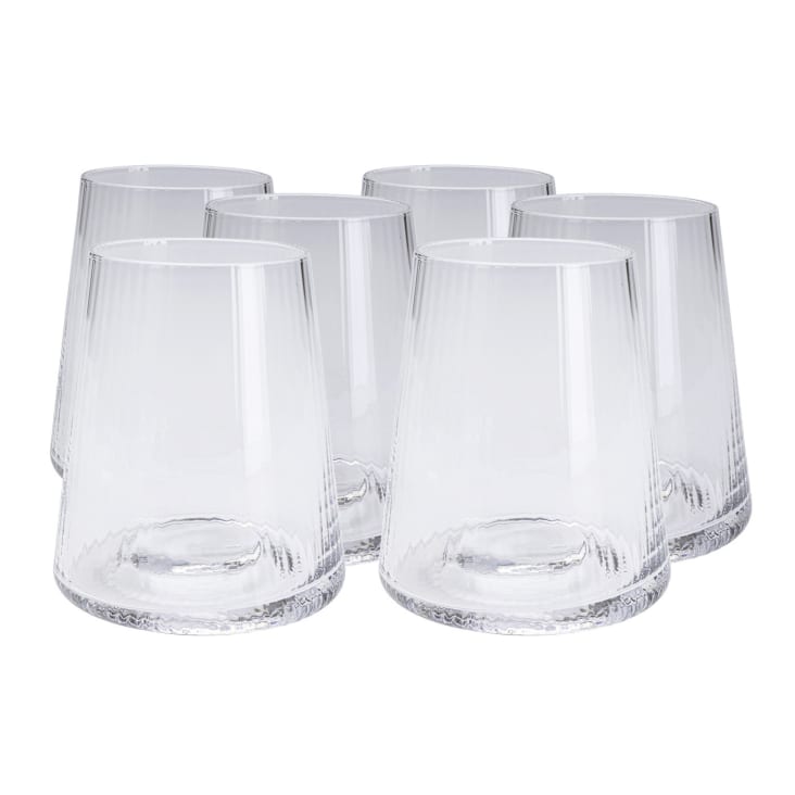 Lot de 6 - Verre à eau en verre transparent texturé Riffle | Maisons du ...