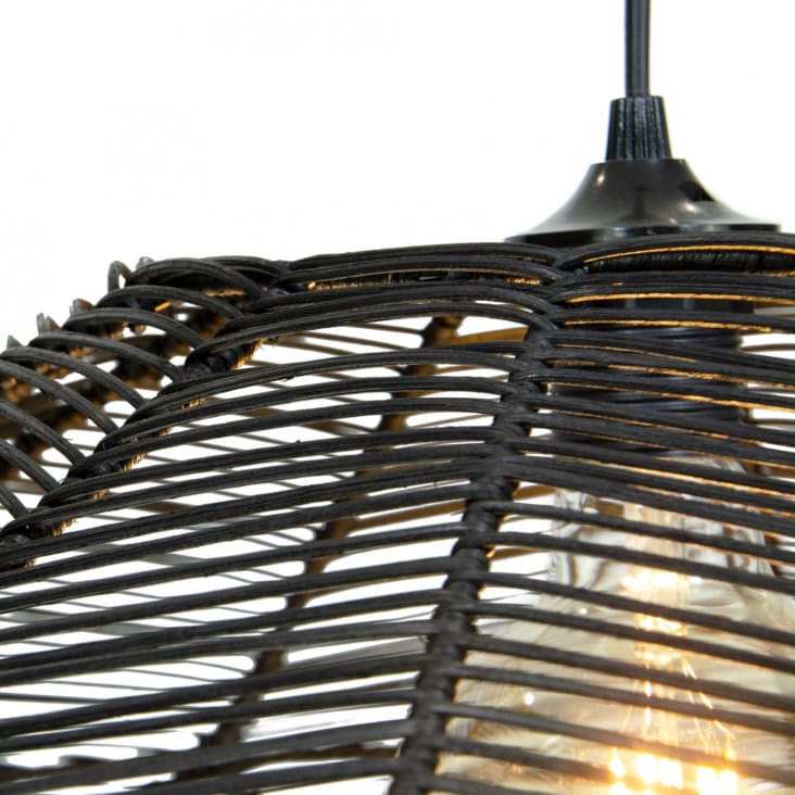 Suspension fleur en métal et rotin tressé noir ANDENE | Maisons du Monde