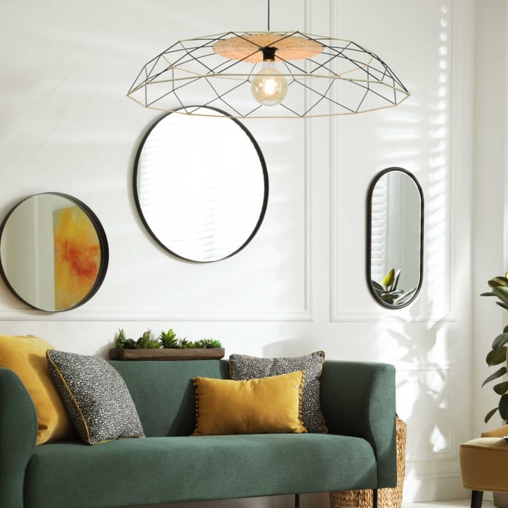 Suspension grand modèle en métal noir et rotin naturel ALTINE | Maisons ...
