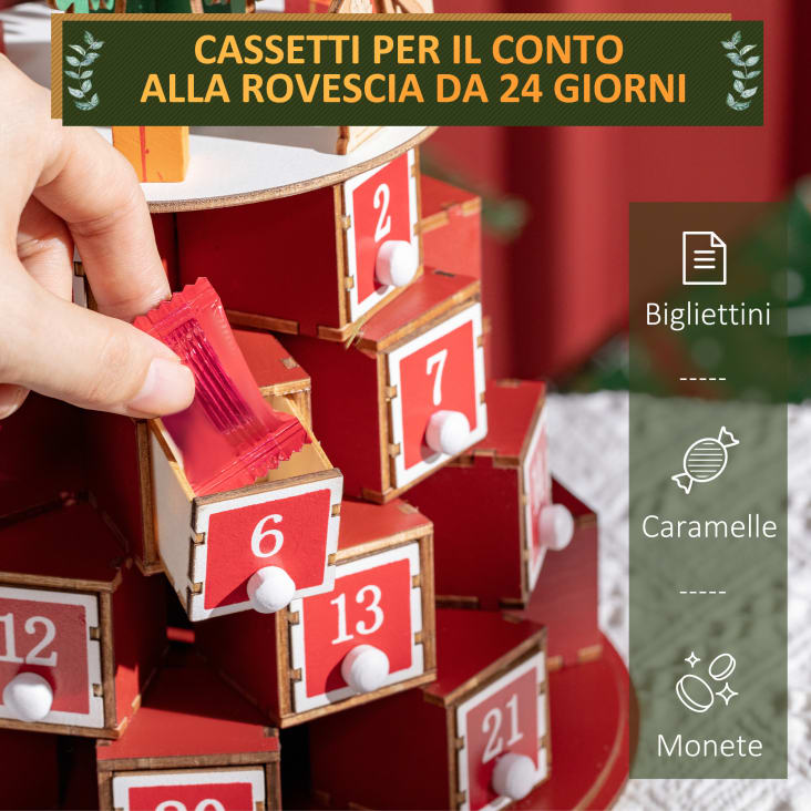 Calendario avvento in legno a cono con motivi a tema e luci led Homcom ...