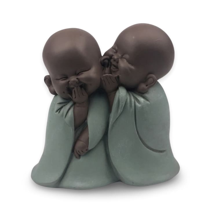 Statue Figurine 2 Bonze Chuchote en résine Vert & Marron - H12 cm ...