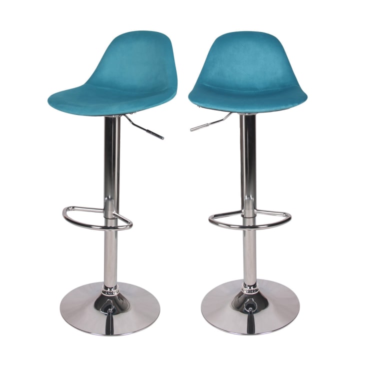 Set aus 2 verstellbareren Barstühlen aus blauem Samt, 60/82cm Pavo ...