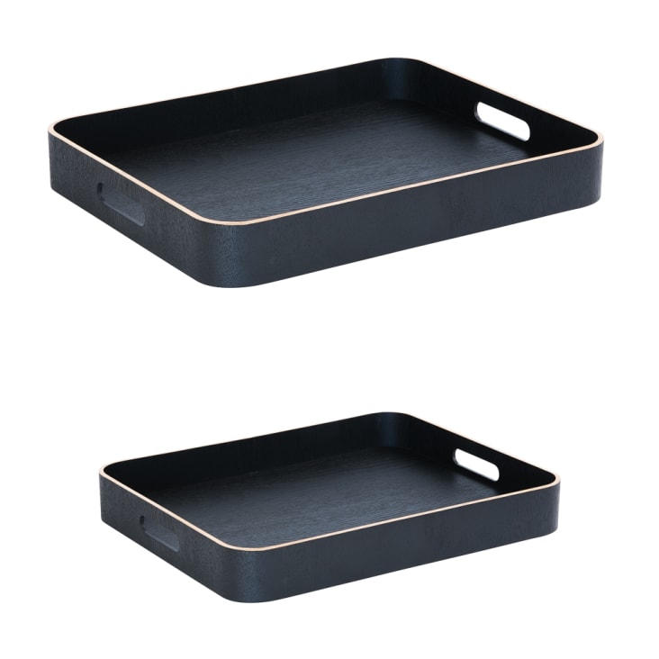 Set de 2 plateaux rectangles 50 cm et 45 cm en bois noir | Maisons du Monde