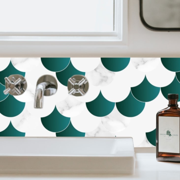 Bandeau PVC lot de 2 : L 70cmxH 30cm Vert Art Deco Scandinave Fish ...