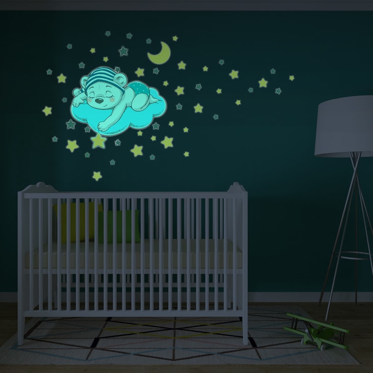 Stickers mural phosphorescents lumineux ourson 70x80cm | Maisons du Monde