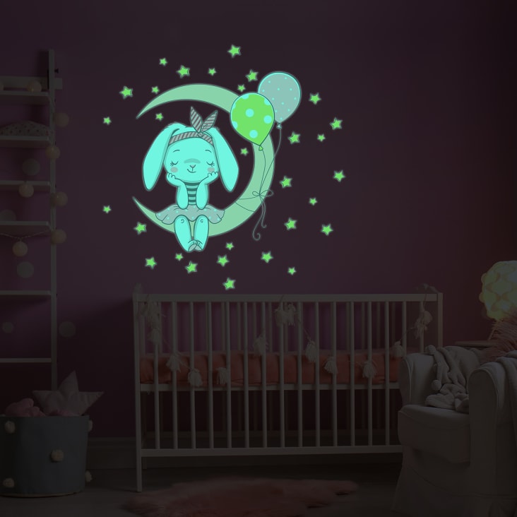 Stickers mural phosphorescents lumineux lapin 85x80cm | Maisons du Monde