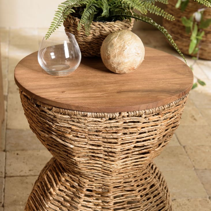 Beige Hocker aus recyceltem Teakholz Alida | Maisons du Monde