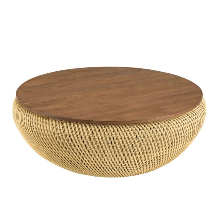Table basse ronde en rotin beige plateau amovible D100 ALIDA | Maisons ...
