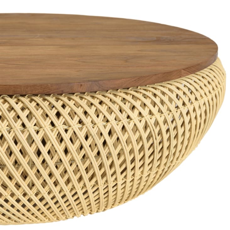 Table basse ronde en rotin beige plateau amovible D81 ALIDA | Maisons ...
