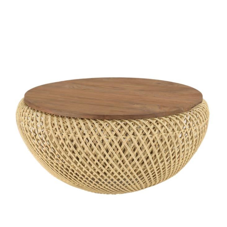 Table basse ronde en rotin beige plateau amovible D66 ALIDA | Maisons ...